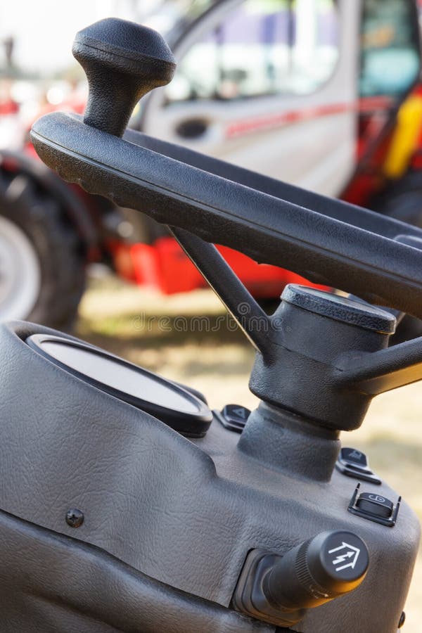 Steering Wheel and Operating Control Lever in Loader Machine Stock ...