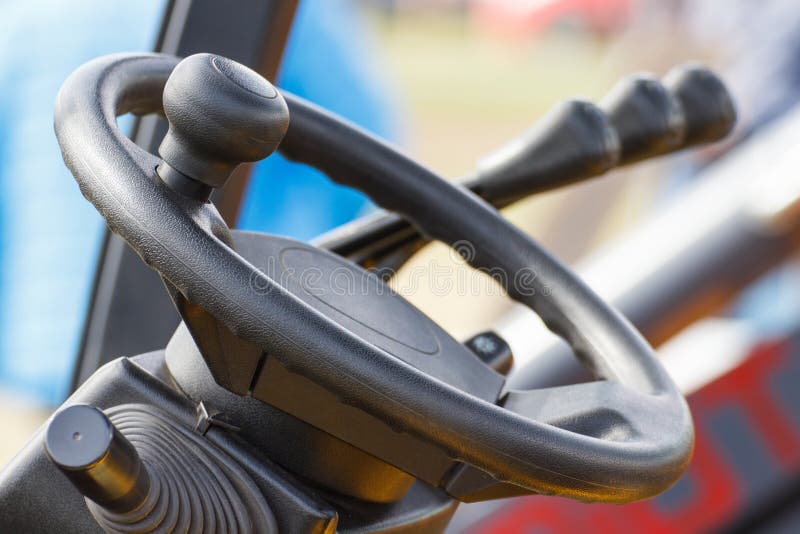 Steering Wheel And Operating Control Levers In Forklift, Tractor Or ...