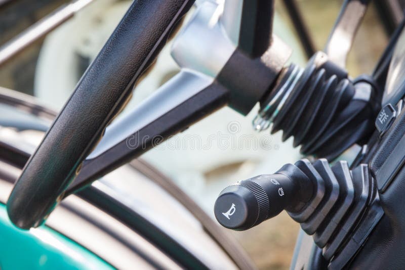 Steering Wheel and Operating Control Levers in Loader Machine Stock ...