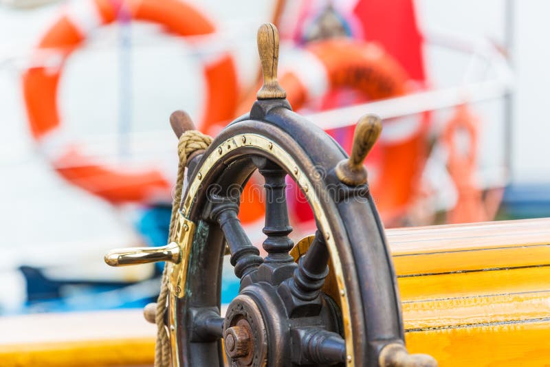 Steering Wheel on Sailing Ship Stock Photo - Image of boat, handle ...