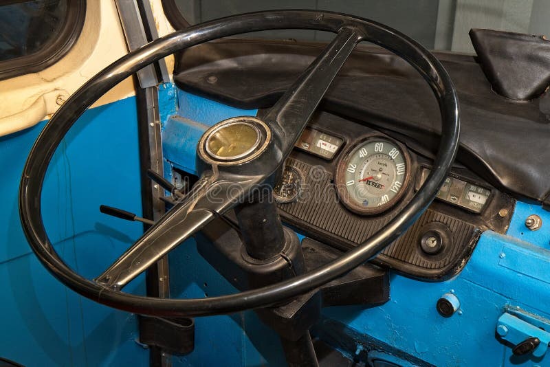 Steering Wheel of Vintage Bus. Stock Image - Image of interior, antique ...