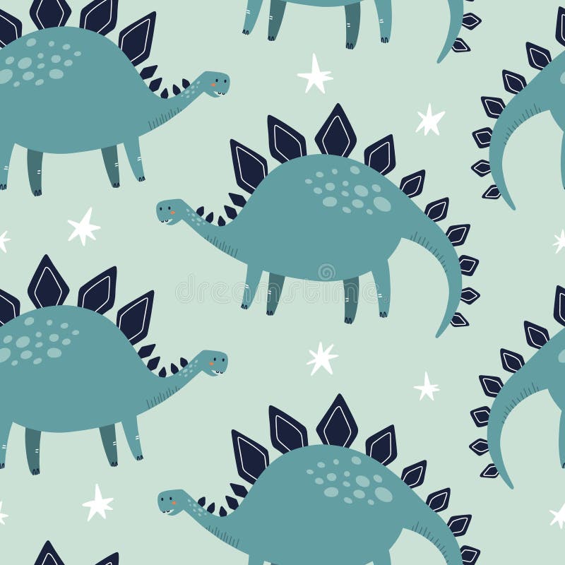 Stegosaurus Dino Seamless Pattern. HAnd Drawn Vector Illustration for ...