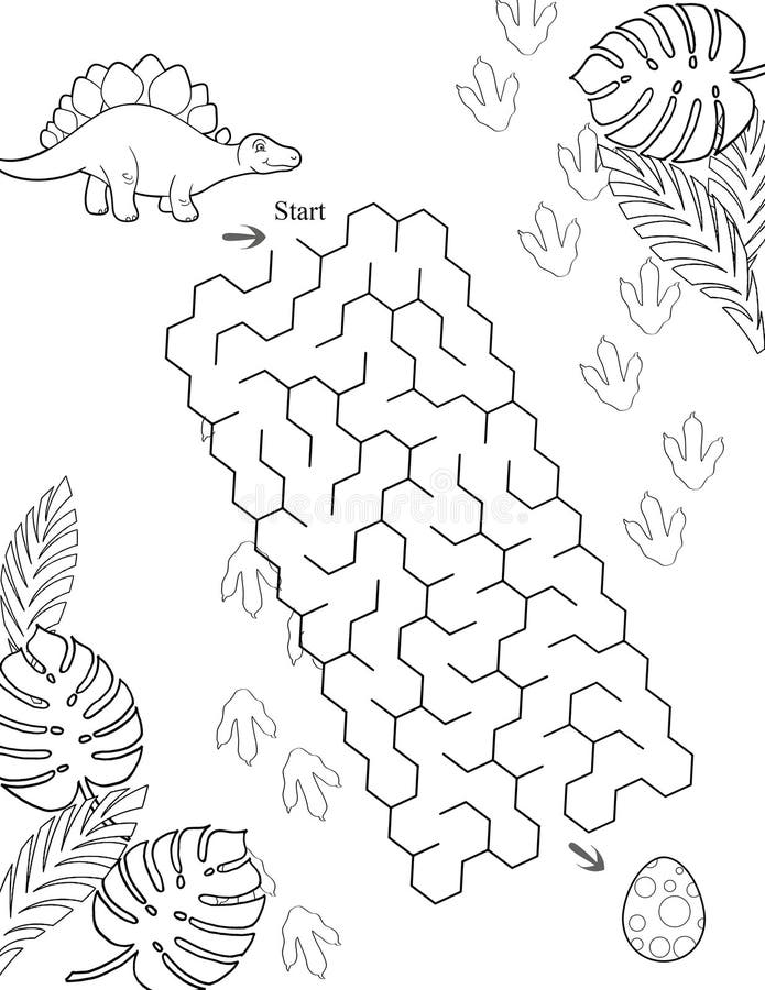 Stegosaurus Maze Activity with Egg and Dinosaur Footprints Stock ...