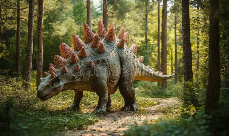 Stegosaurus Roaming through Lush Forest Environment, Showcasing ...