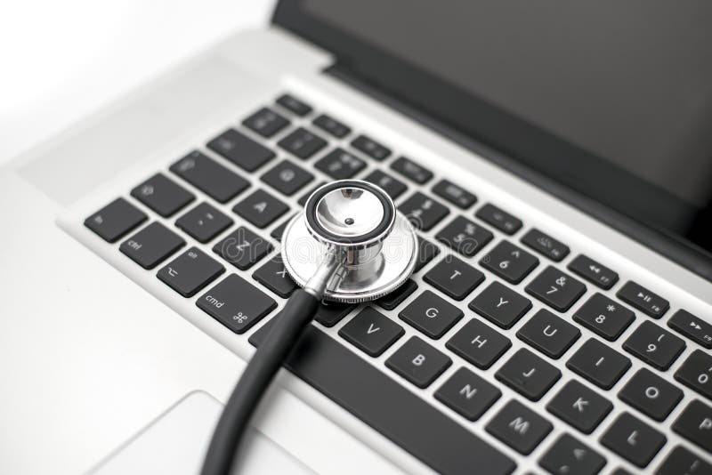Stehoscope on a Laptop Computer`s Keyboard, Computer Diagnostic Stock ...