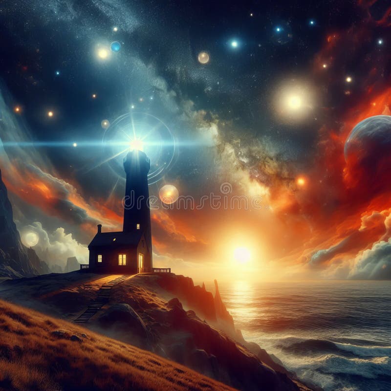 Stellar Lighthouse a Guiding Star Its Bright Light a Beacon for Stock ...