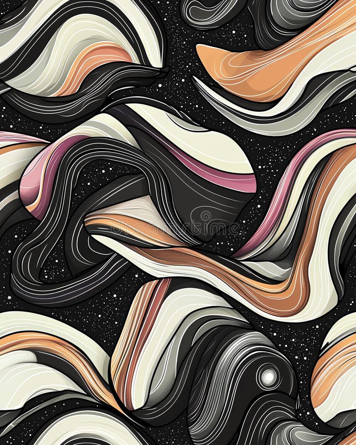 Stellar Rings Equinox Concept, Abstract Waves in Earthy Tones on Dark ...