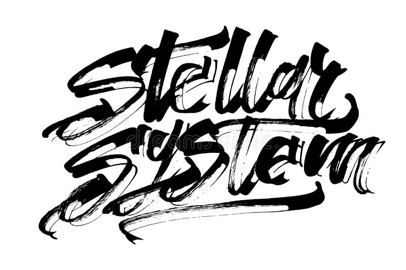 Stellar System. Modern Calligraphy Hand Lettering for Serigraphy Print ...