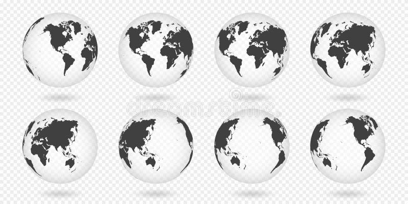 Satz Transparente Kugeln Von Erde Realistische Weltkarte In Der ... Satz Transparente Kugeln Von Erde Realistische Weltkarte In Der ...
