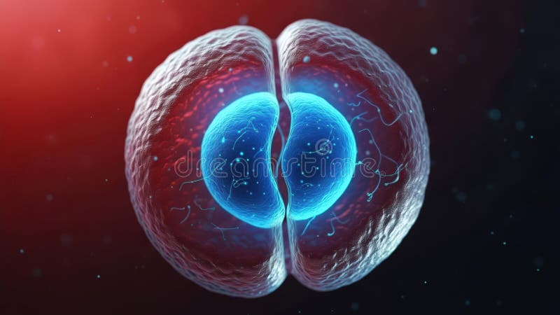 Stem Cell Division Process Showing Mitosis with Glowing Blue Nucleus ...