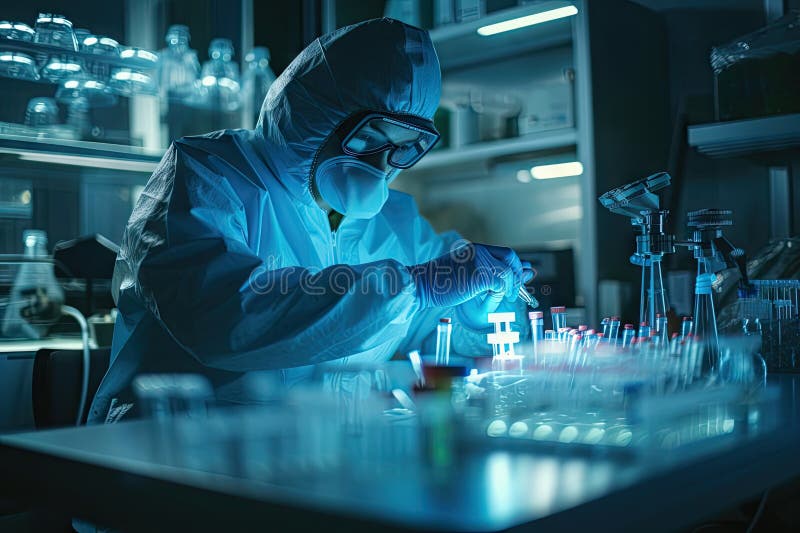 Stem Cell Research Laboratory, with Scientist Conducting Experiment and ...