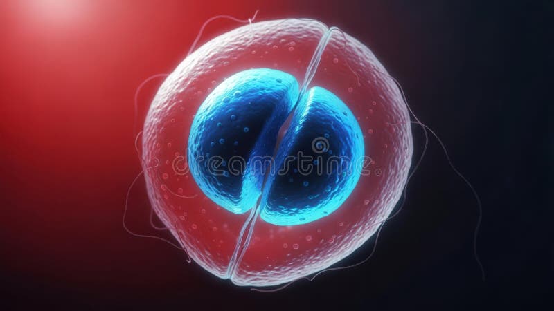 Stem Cell Undergoing Mitosis with Vibrant Blue and Red Colors ...