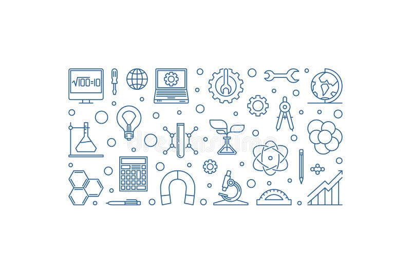 STEM Concept Minimal Horizontal Banner Vector Blue Illustration Stock ...