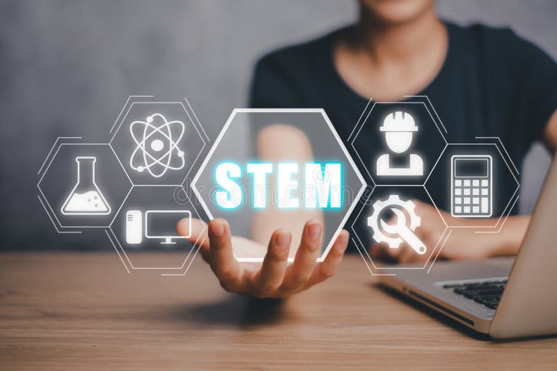 STEM Concept, Business Person Hand Holding STEM Icon on Virtual Screen ...