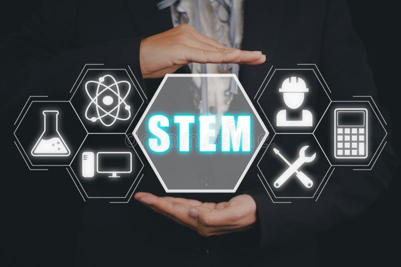 STEM Concept, Businessman Hand Holding STEM Icon on Virtual Screen ...