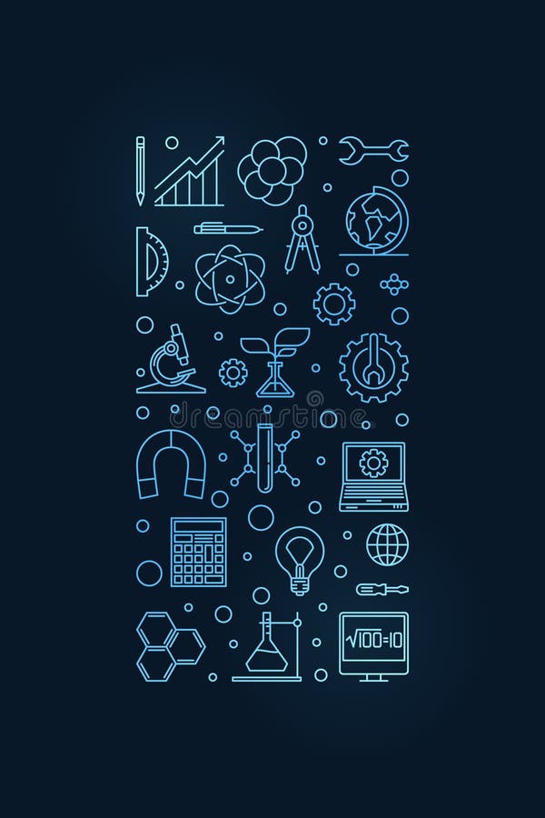 Stem Concept Vertical Minimal Outline Blue Colored Banner Science