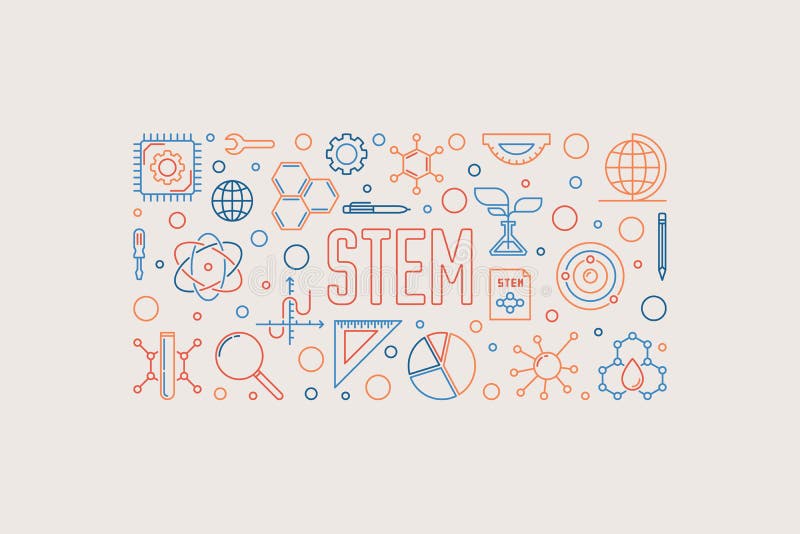 STEM Banner in Thin Line Style. Vector Education Illustration Stock ...