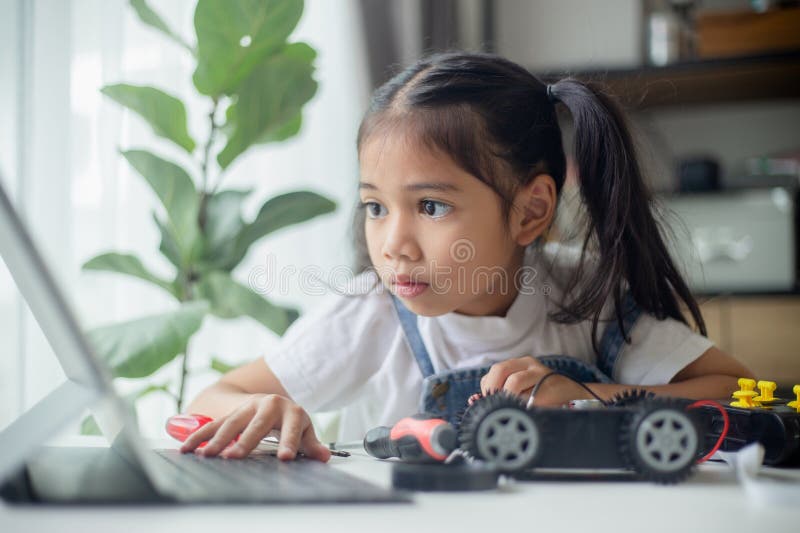 STEM Education Concept. Asian Young Girl Learning Robot Design Stock ...