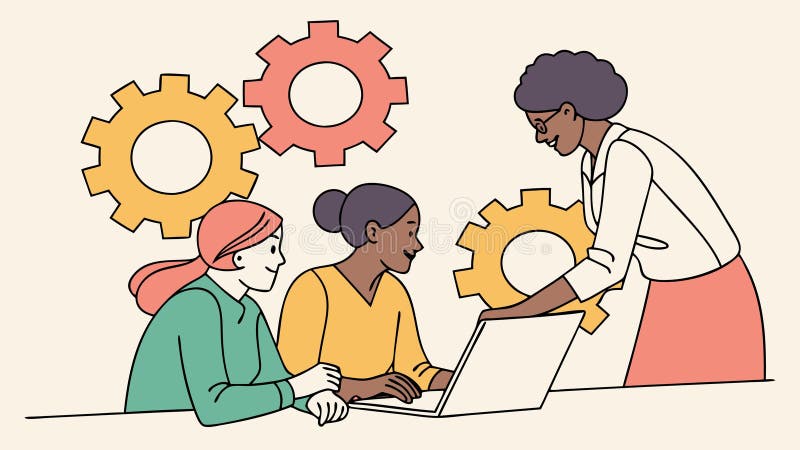 STEM Education Concept with Students Working with Gears, Vector Design ...