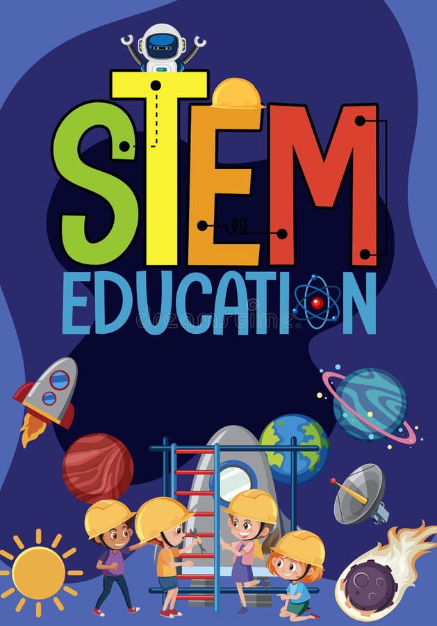 Stem Education Logo with Kids Wearing Engineer Costume with Space ...