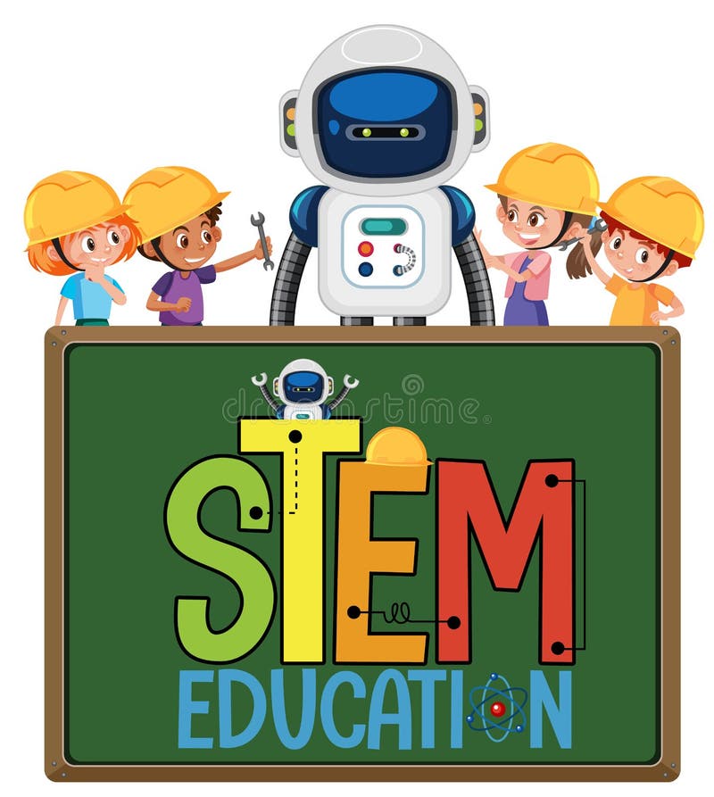 Stem Education Logo With Kids Wearing Engineer In Space Theme Stock ...