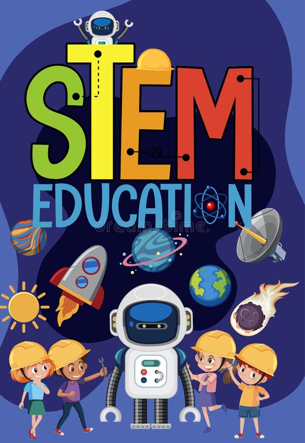 Stem Education Logo with Kids Wearing Engineer in Space Theme Stock ...