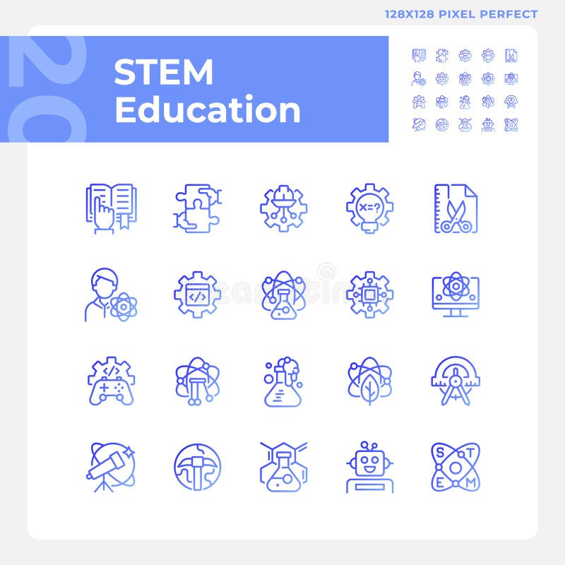 STEM Education Pixel Perfect Gradient Linear Vector Icons Set Stock ...