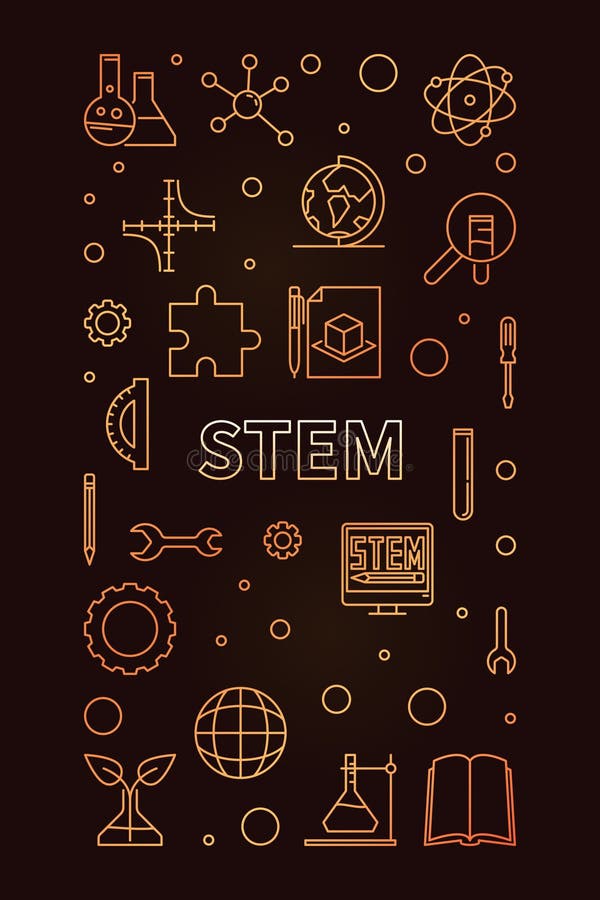 STEM Golden Modern Banner in Outline Style. Science Concept Linear ...