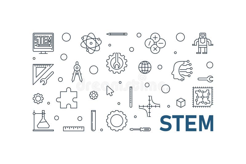 STEM Horizontal Minimal Vector Creative Outline Illustration - Science ...