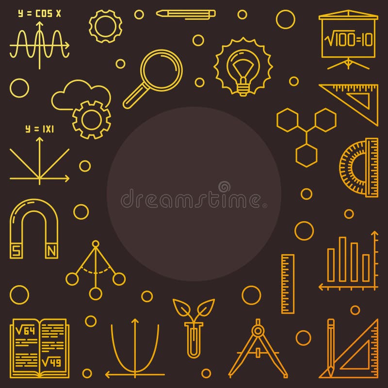 STEM Learning Square Golden Frame. Vector Outline Illustration Stock ...