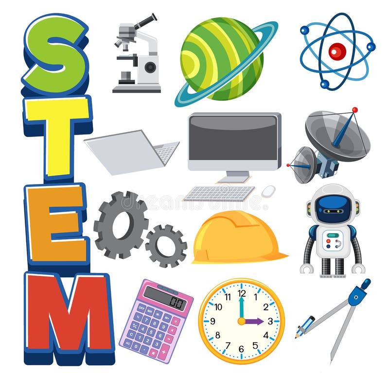 Stem Logo and Set of Education Objects Isolated Stock Vector ...