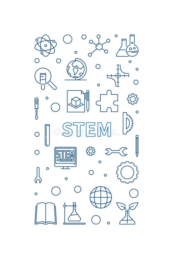 STEM Minimal Thin Line Vertical Banner - Science Concept Linear Blue ...