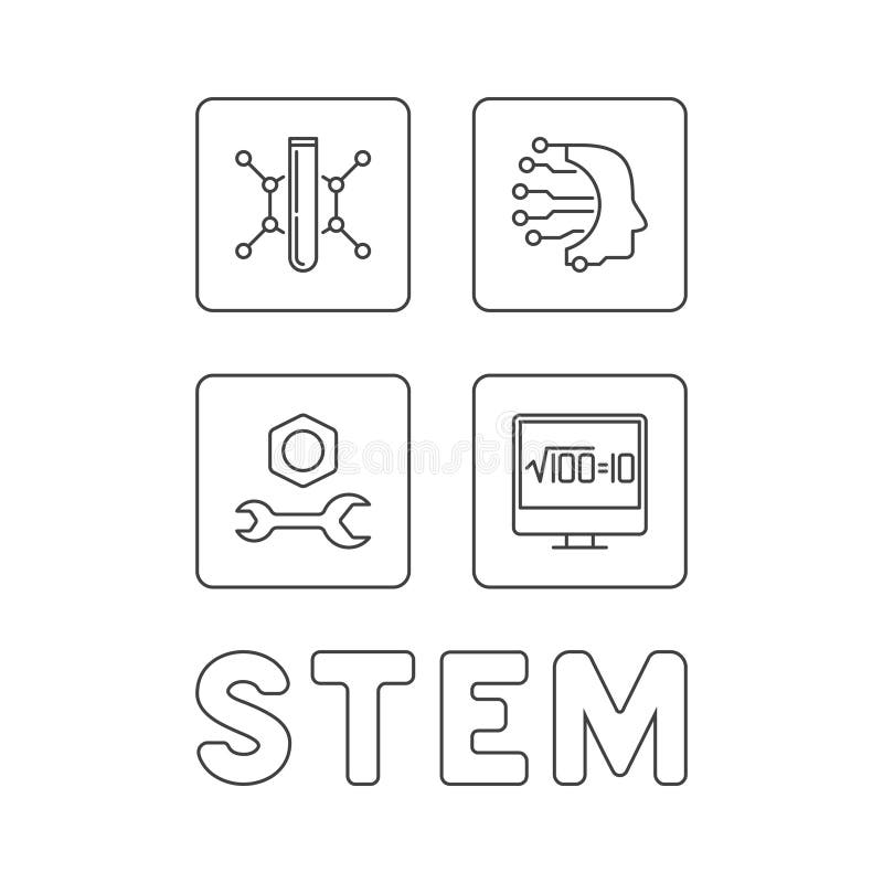 STEM Four Fields Circle Shaped Colored Outline Vector Banner Stock ...