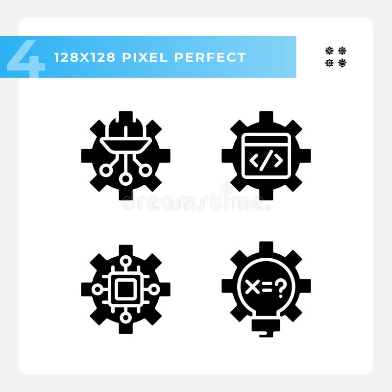 STEM Technology Settings Pixel Perfect Black Glyph Icons Set on White ...