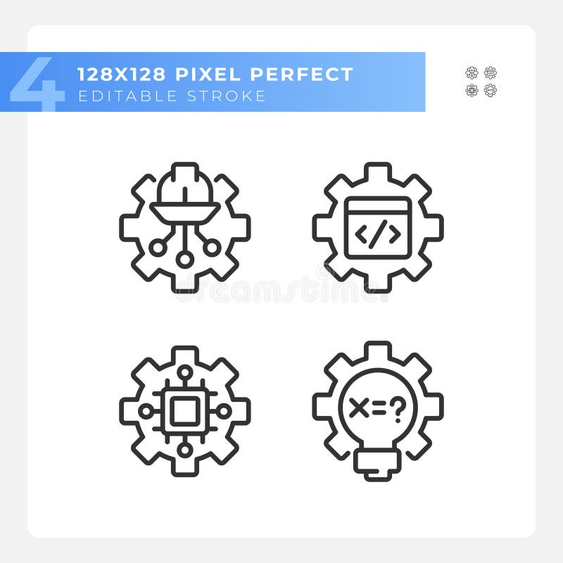 STEM Technology Settings Pixel Perfect Linear Icons Set Stock Vector ...