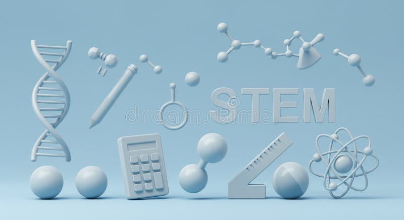 STEM-themed Composition Featuring 3D Models on a Light Blue Background ...