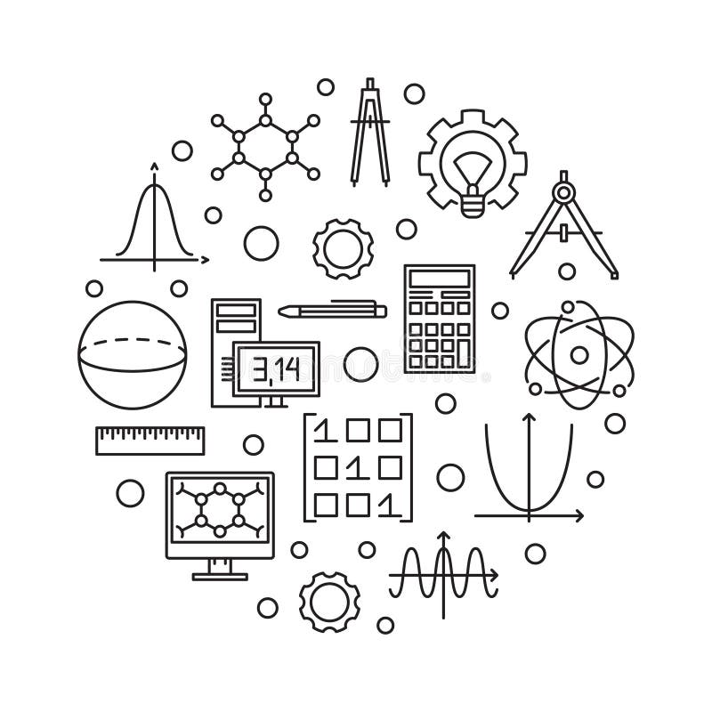 STEM Vector Round Minimal Illustration in Thin Line Style Stock Vector ...
