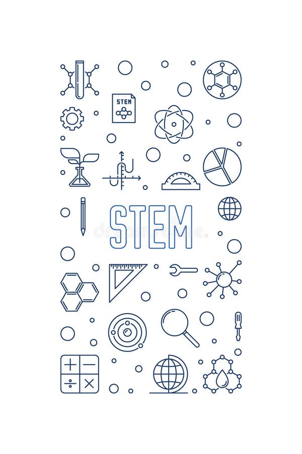 STEM Vector Thin Line Vertical Minimal Blue Banner. Science Concept ...
