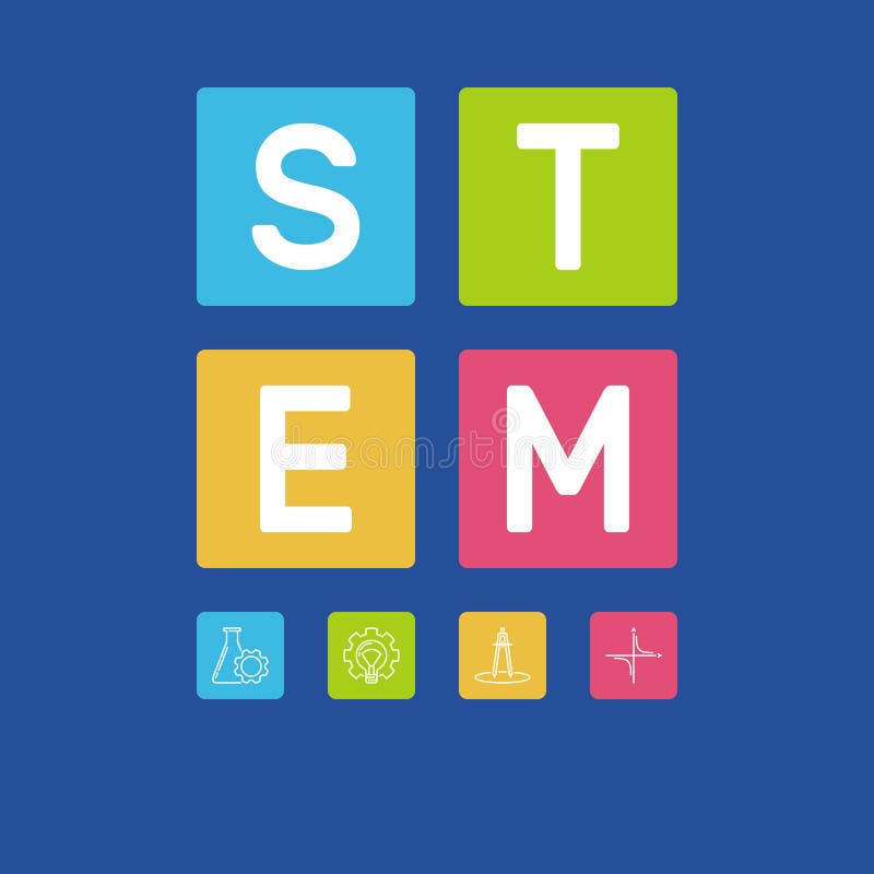 STEM Word with Icons Vector Illustration on Blue Background Stock ...