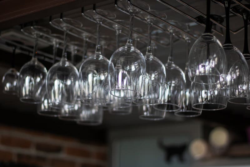 Stemware Hanging from Ceiling Rack for Elegant Display in Bar Stock ...