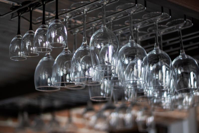 Stemware Hanging from Ceiling Rack for Elegant Display in Bar Stock ...