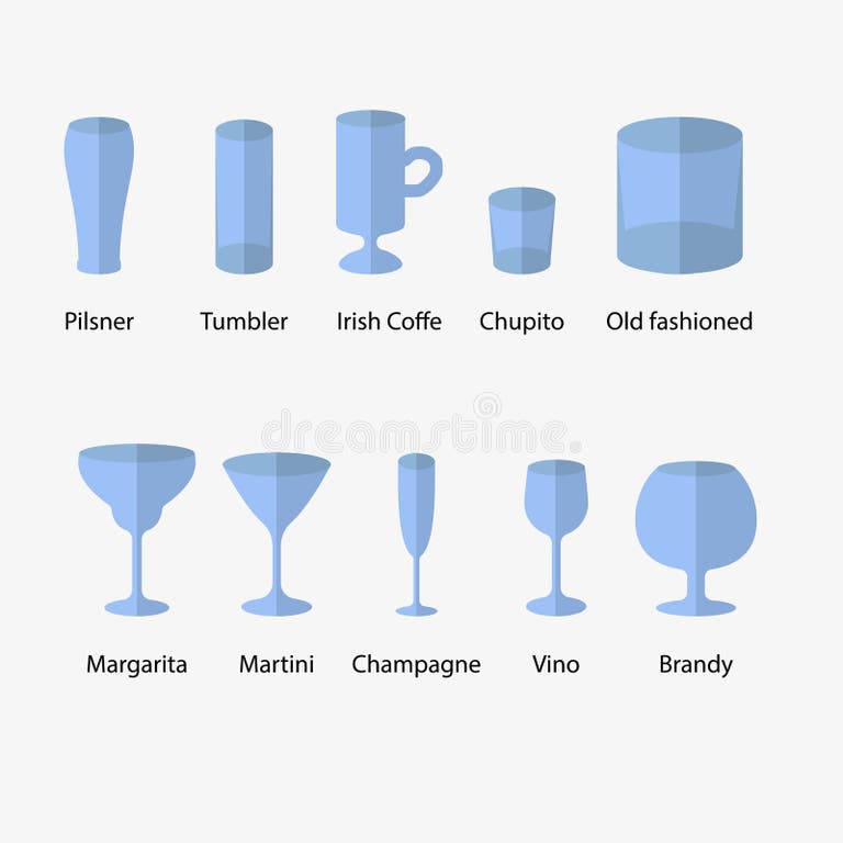 Stemware, Set of Glasses Types Stock Illustration - Illustration of ...