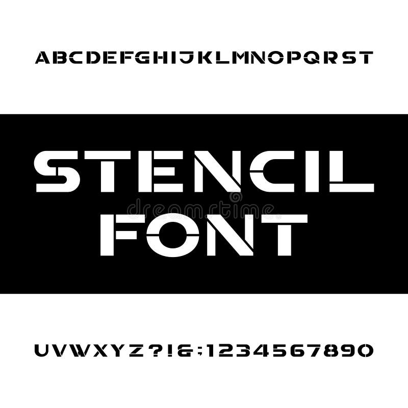 Stencil Alphabet Vector Font. Modern Type Letters and Numbers Stock ...