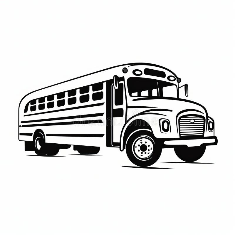Stencil-based School Bus Vector Illustration in Black Outline Stock ...