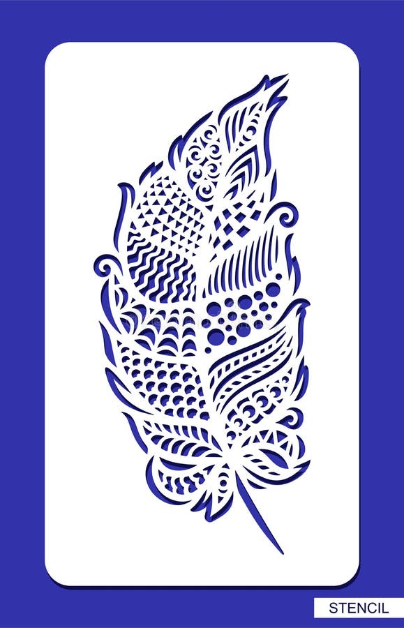 Stencil beautiful feather. stock vector. Illustration of carve - 232762911
