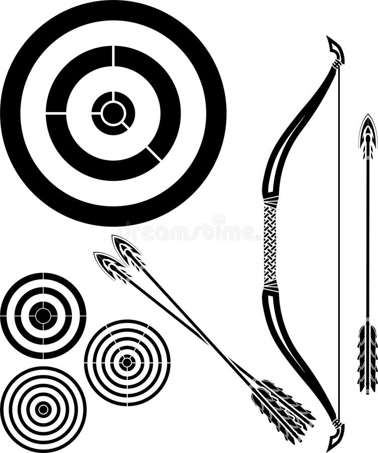 Stencil of Bow, Arrows and Targets Stock Vector - Illustration of ...