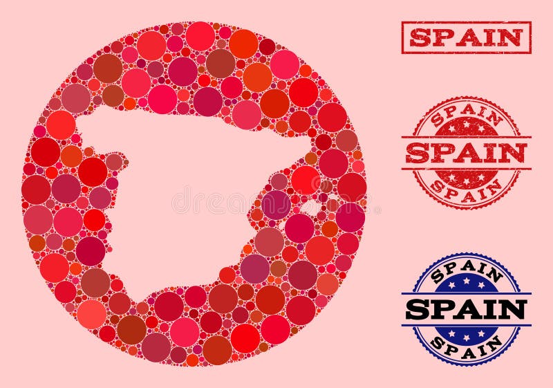 Stencil Circle Map of Spain Mosaic and Watermark Stamp Stock ...