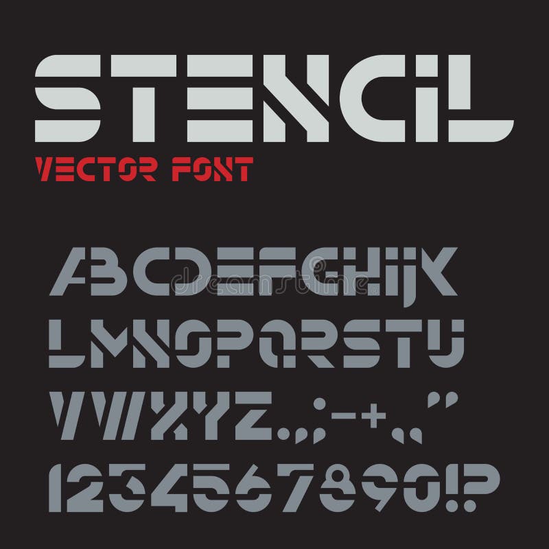 Stencil Font. Collection of Letters, Numbers and Punctuation Marks ...