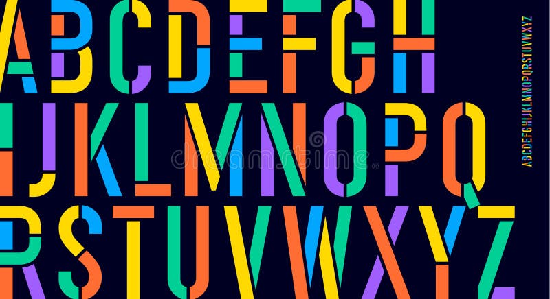 Stencil Font. Colorful Condensed Alphabet and Line Font Stock Vector ... Stencil Font. Colorful Condensed Alphabet and Line Font Stock Vector ...