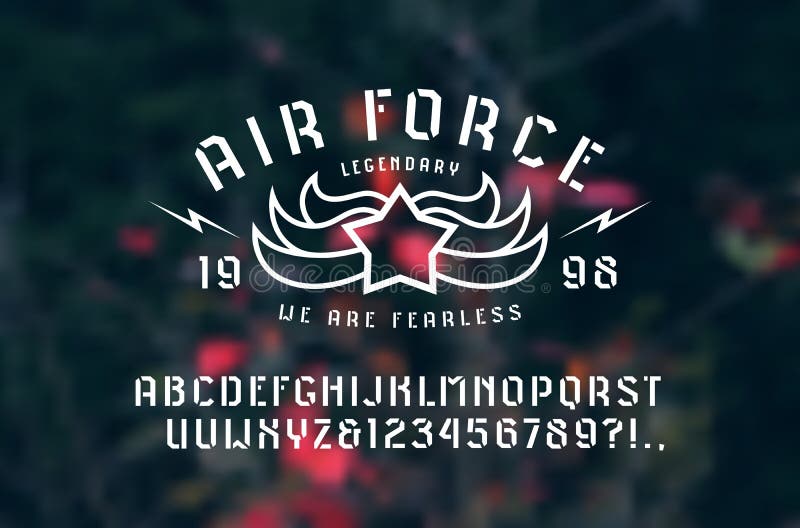 Stencil-plate Sans Serif Font and Air Force Emblem Stock Vector ... Stencil-plate Sans Serif Font and Air Force Emblem Stock Vector ...